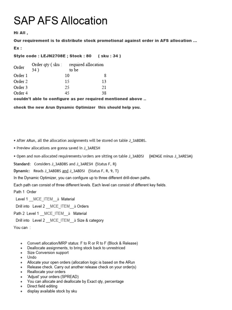 SAP AFS Alloca | PDF