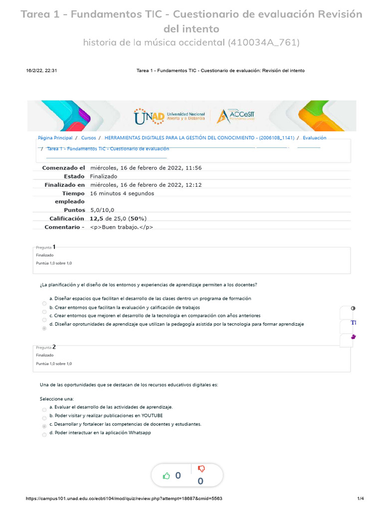 Tarea 1 Fundamentos Tic Cuestionario de Evaluacion Revision Del Intento - Compress | PDF ...