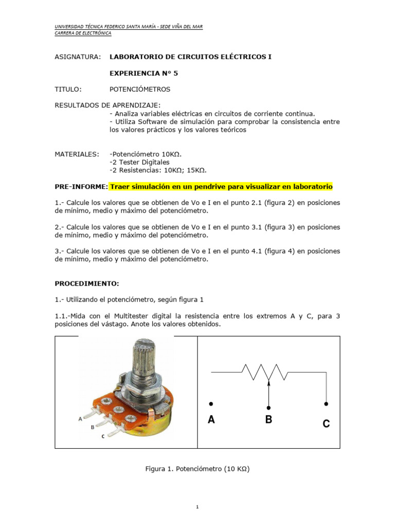 Exp5 POTENCIOMETROS | PDF | Red eléctrica | Electrónica