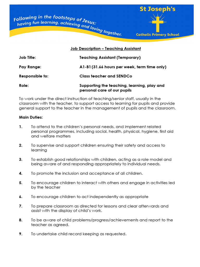 Temporary Teaching Assistant Role | PDF | Teachers | Inclusion (Education)