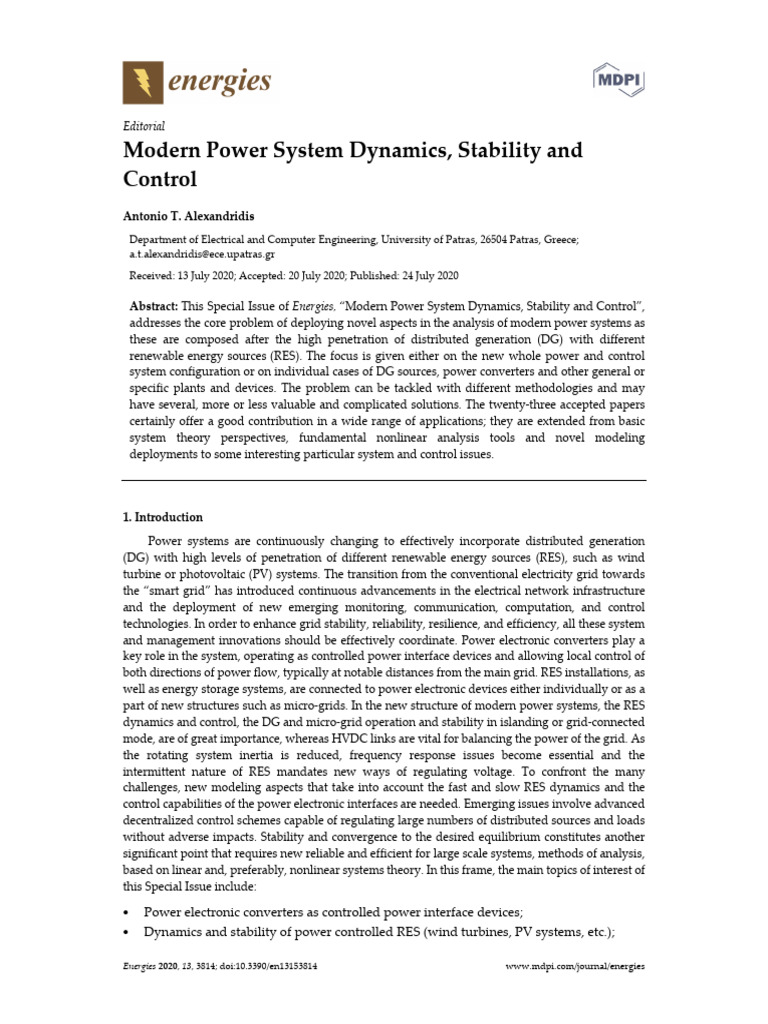 Modern Power System Dynamics Stability and Control | PDF | Distributed Generation | Power ...
