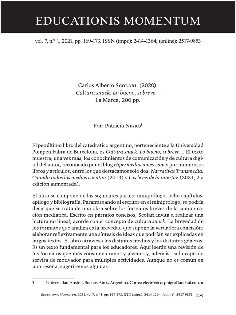 RESEÑA - Cultura Snack de Carlos Scolari | PDF