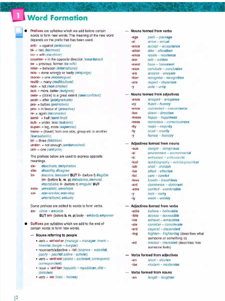PDF Word Formation Fce - Compress | PDF | Adjective