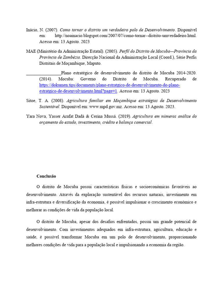 Desenvolvimento do Distrito de Mocuba | PDF