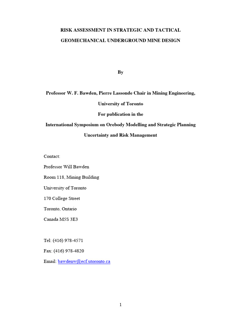 Geomechanical mine design_risk assessment | PDF | Risk | Mining