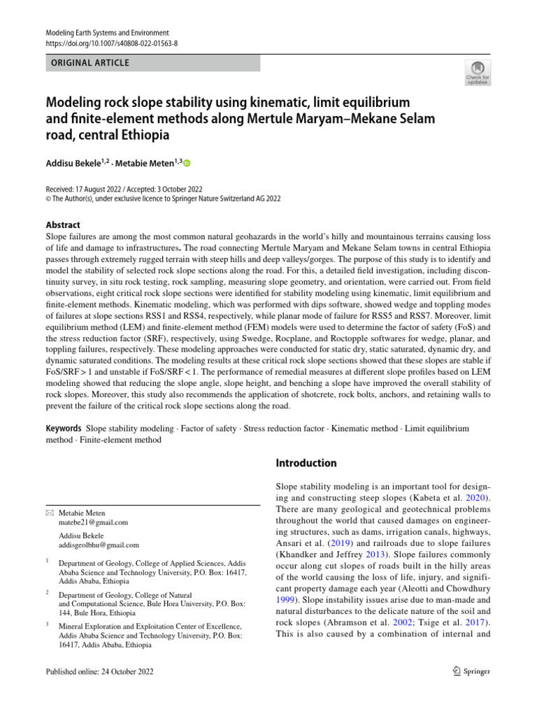Modeling Rock Slope Stability Using Kinematic, Limit Equilibrium and Finite Element Methods ...