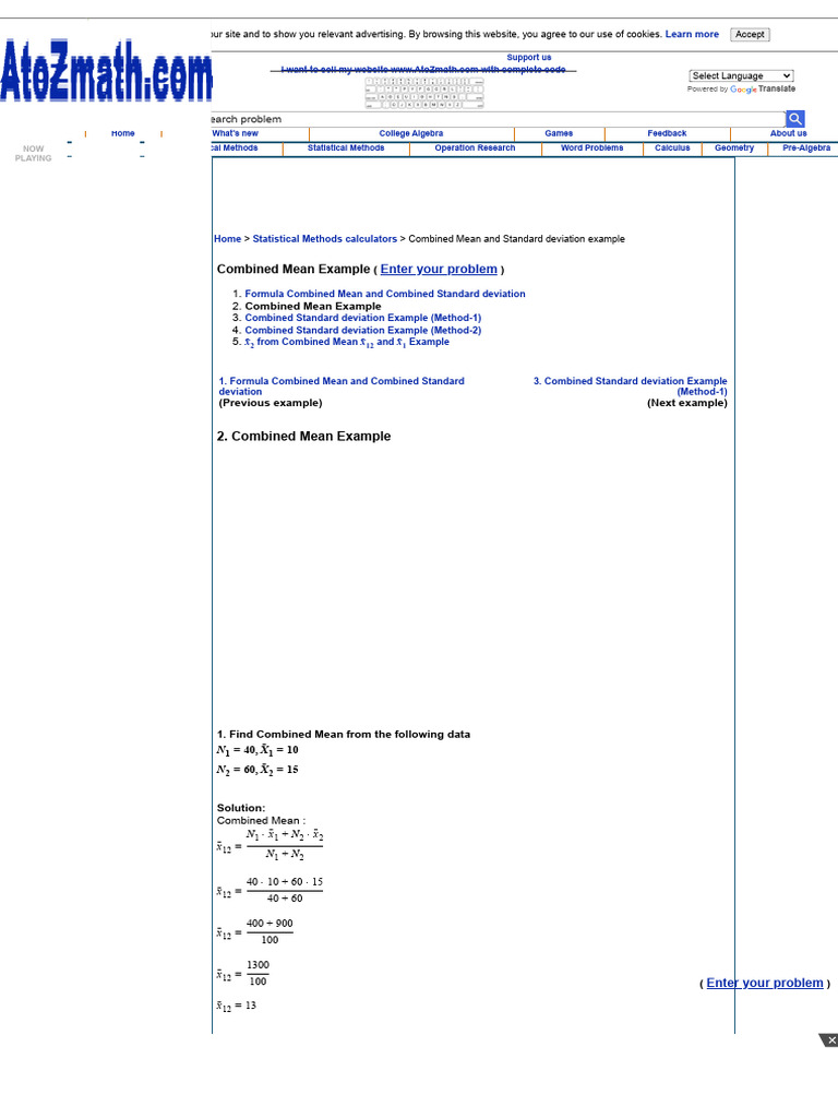 Combined Mean Example | PDF | Standard Deviation | Mean