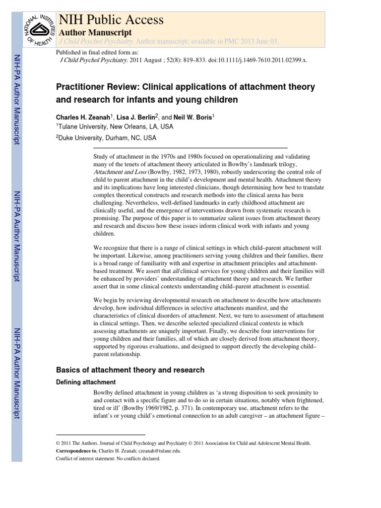 Clinical Applications of Attachment Theory | PDF | Attachment Theory ...