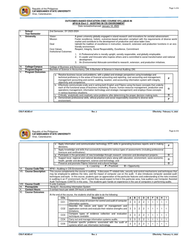 Auditing in CIS Environment Syllabus | PDF | Audit | Business