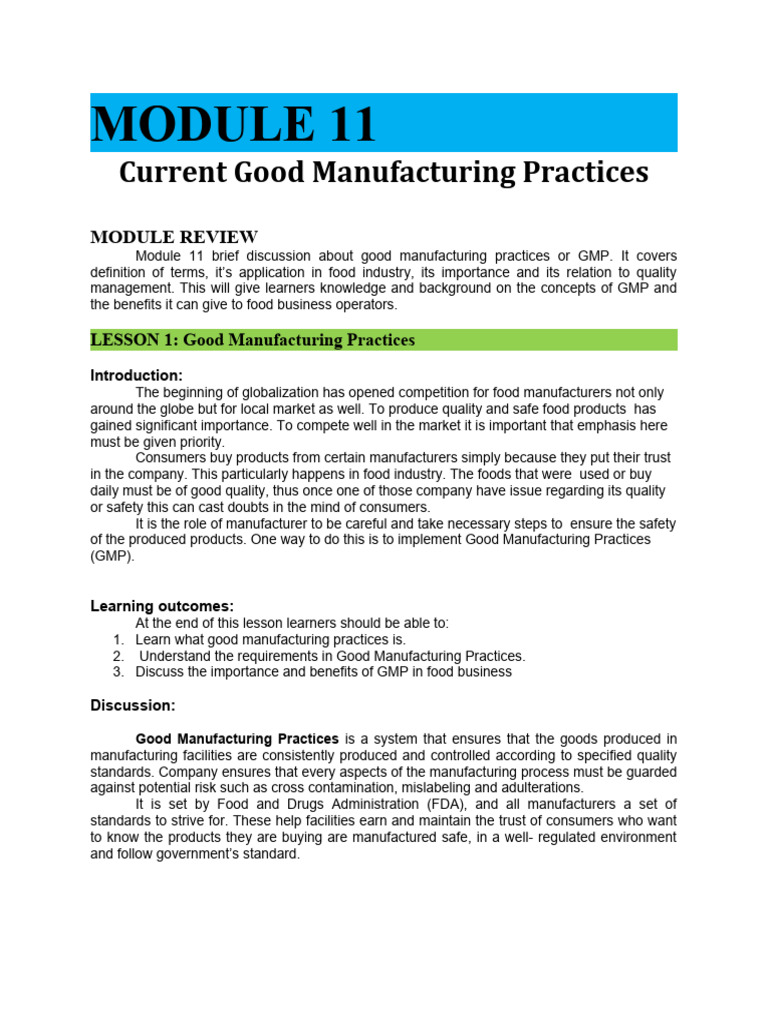 Module 11 Current Good Manufacturing Practices | Download Free PDF | Verification And Validation ...