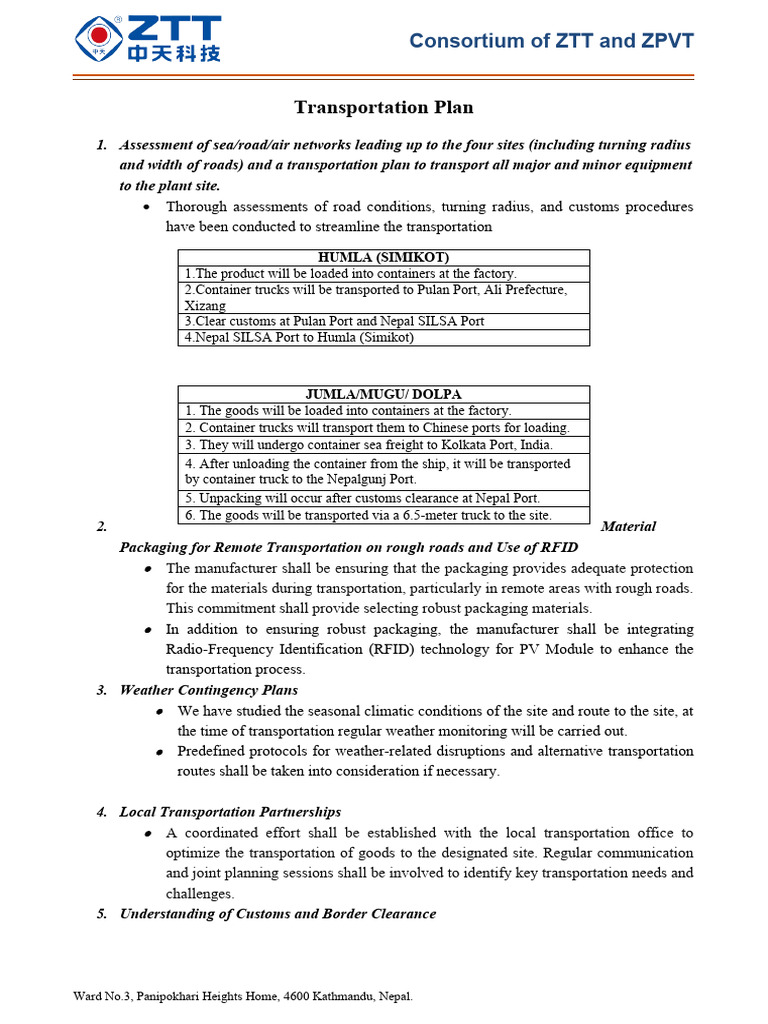 Transportation Plan | PDF | Customs | Packaging And Labeling