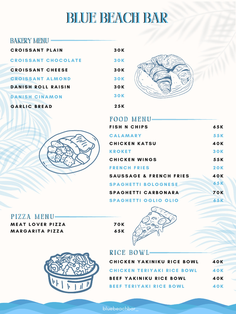 Menu Blue Beach Bar & Coffee | PDF | Food And Drink | European Cuisine