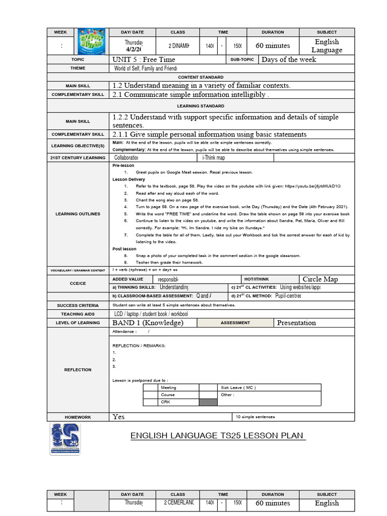 Week 3 - Unit 5 Free Time | Download Free PDF | Learning | Teachers