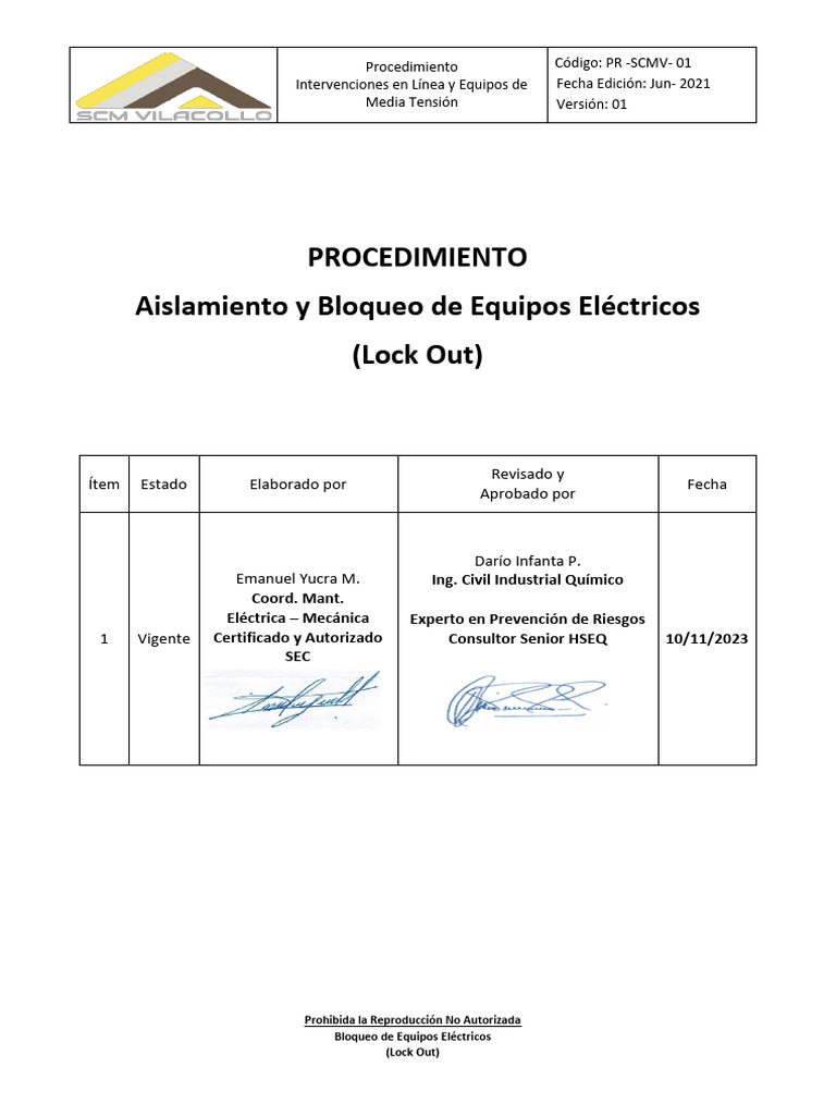Procedimiento Aislamiento y Bloqueo de Equipos Electricos | PDF ... Procedimiento Aislamiento y Bloqueo de Equipos Electricos | PDF ...