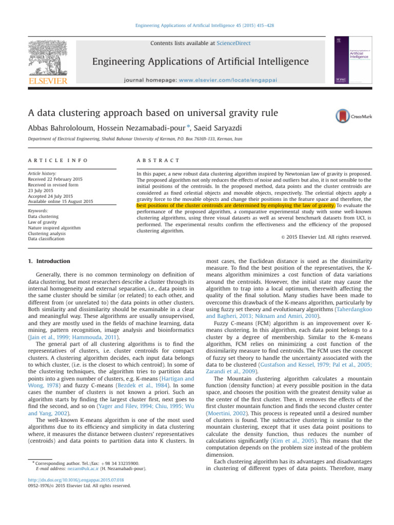 Gravity-Inspired Data Clustering Algorithm | PDF | Cluster Analysis | Force