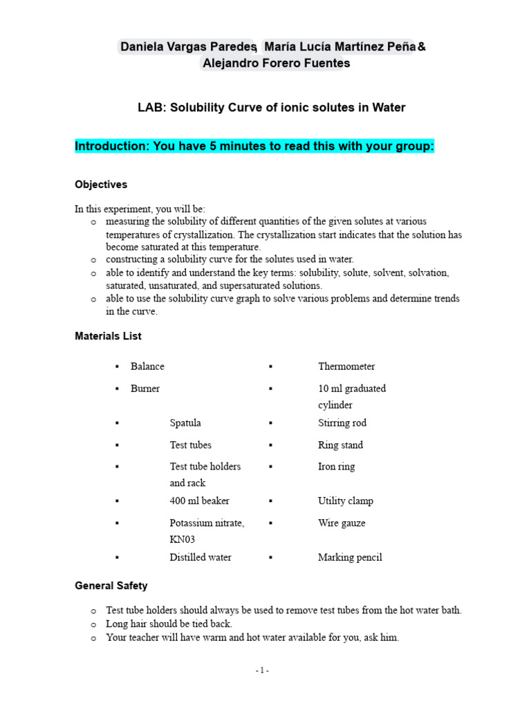 Lab activity solubility curves (1) | PDF | Solubility | Water