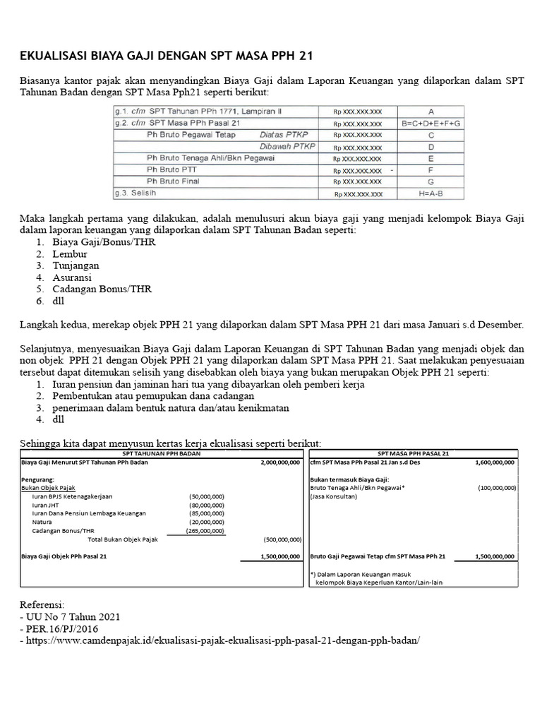 Ekualisasi Biaya Gaji Dengan SPT Masa PPH 21 1666578926 | PDF ...
