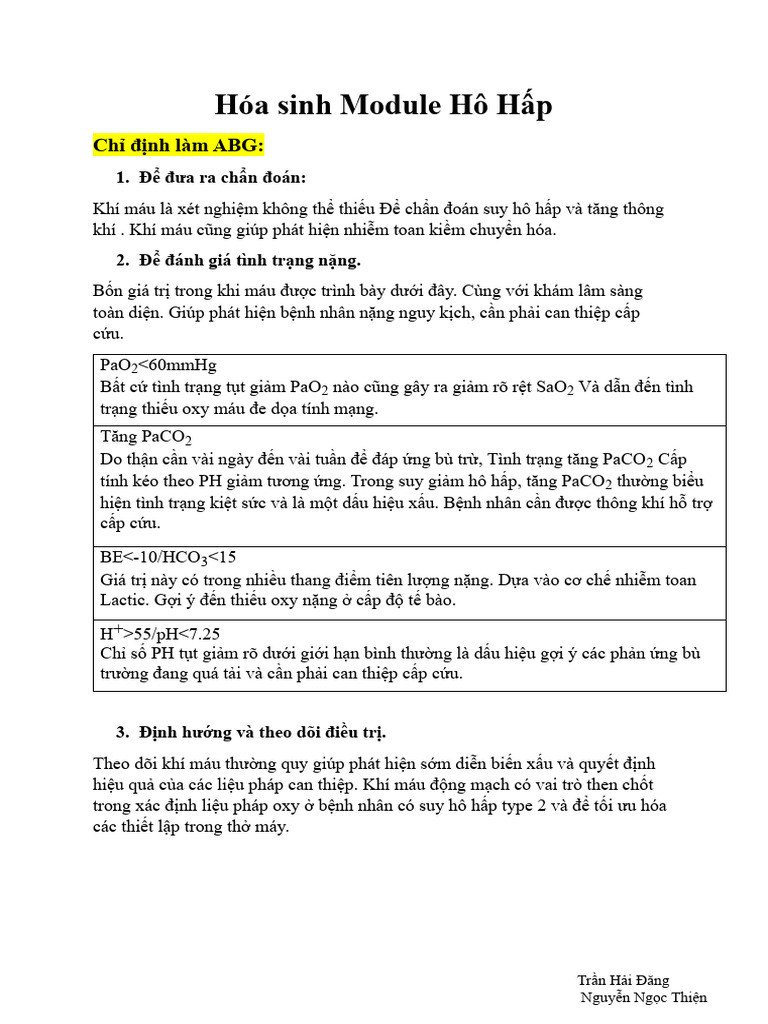 Hóa Sinh Module Hô Hấp | PDF