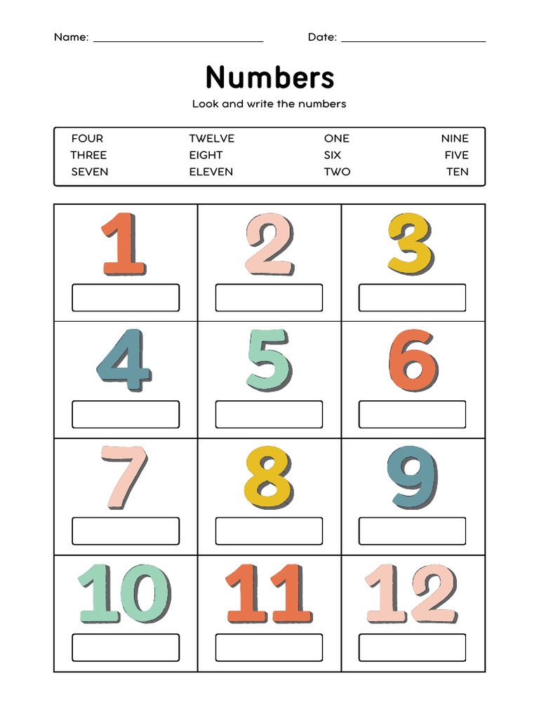 White Colorful Numbers Vocabulary Worksheet | PDF