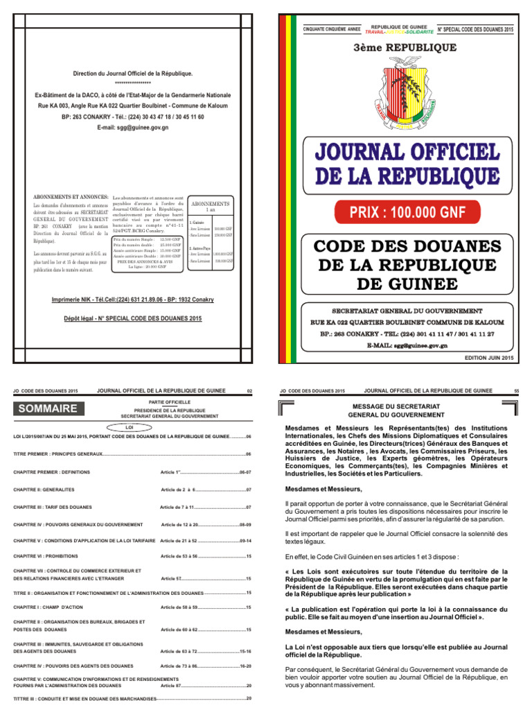 Code des Douanes de Guinée 2015 | PDF