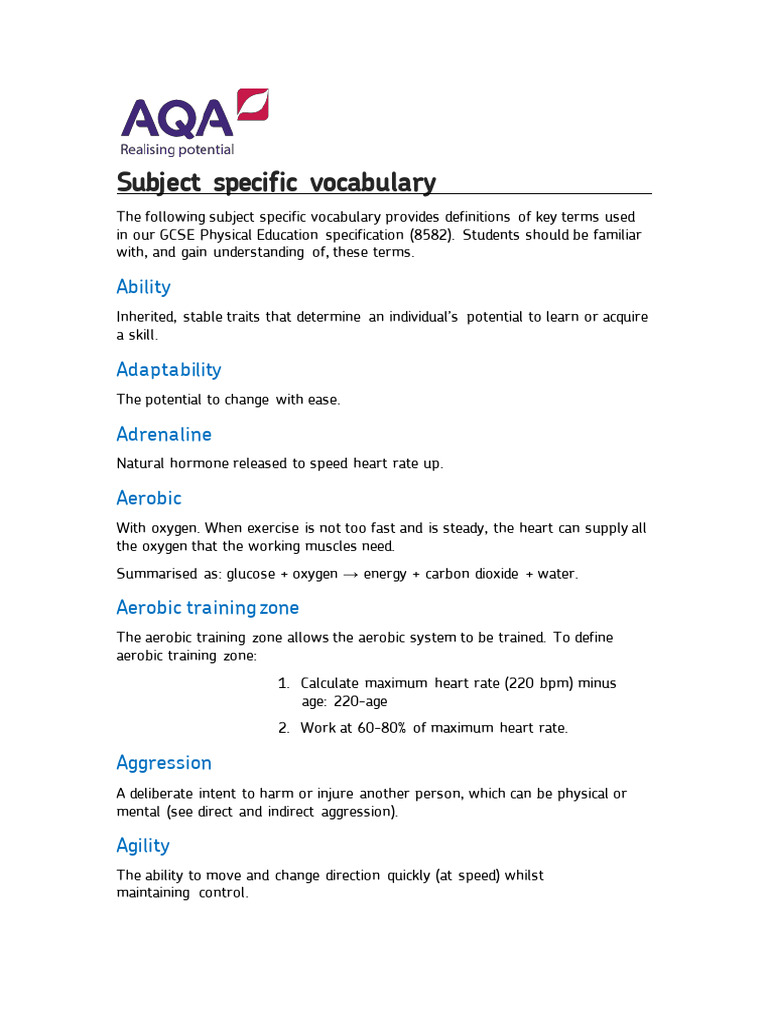 Physical Education Vocab | PDF | Heart | Diastole