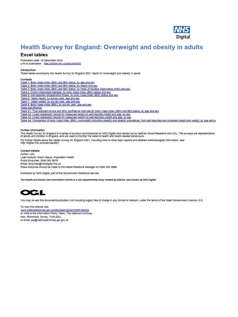HSE 2021 Overweight and Obesity Tables | PDF | Body Mass Index | Overweight