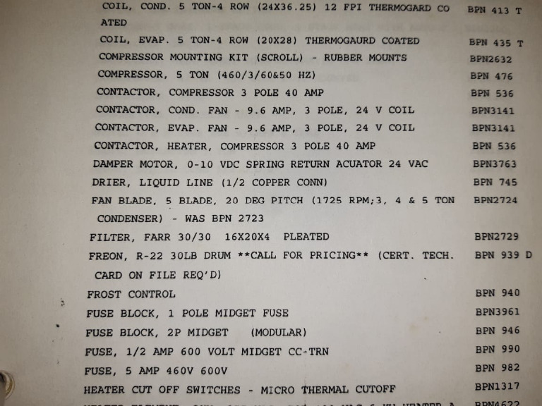 Parts List For Birdman Air Condition Part2 Pdf