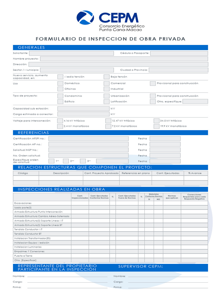 Formulario de Inspeccion de Obra Privada | PDF | Ingenieria Eléctrica | Electricidad