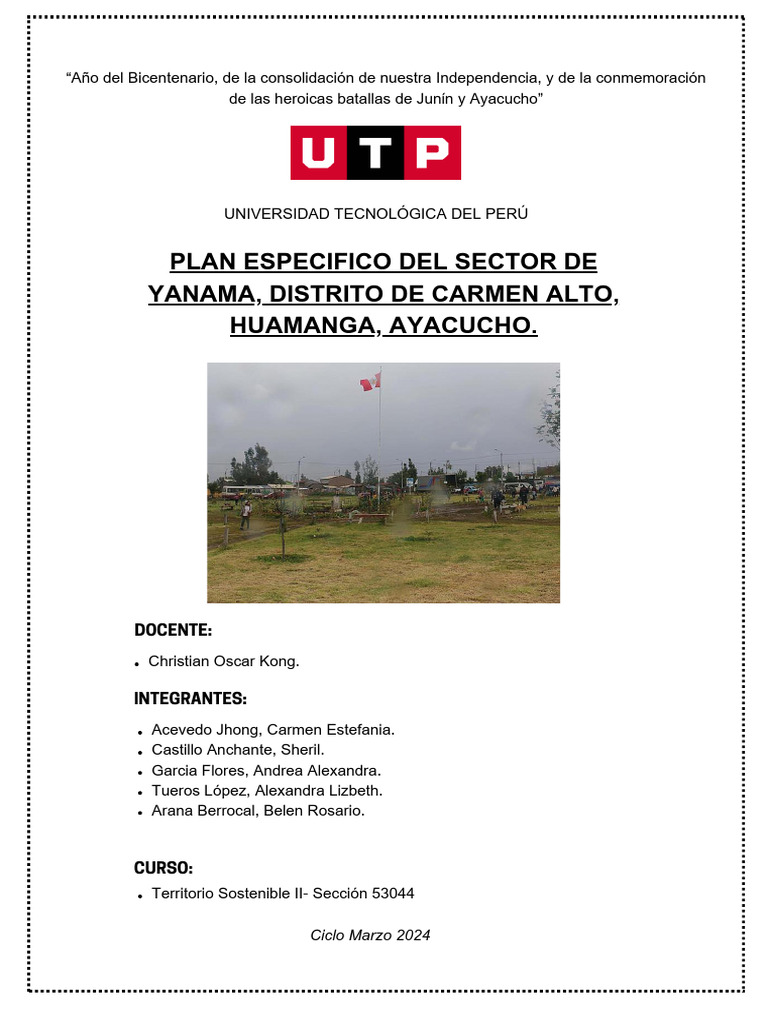Informe Plan Especifico - Yanama | PDF | Agua | Sustentabilidad
