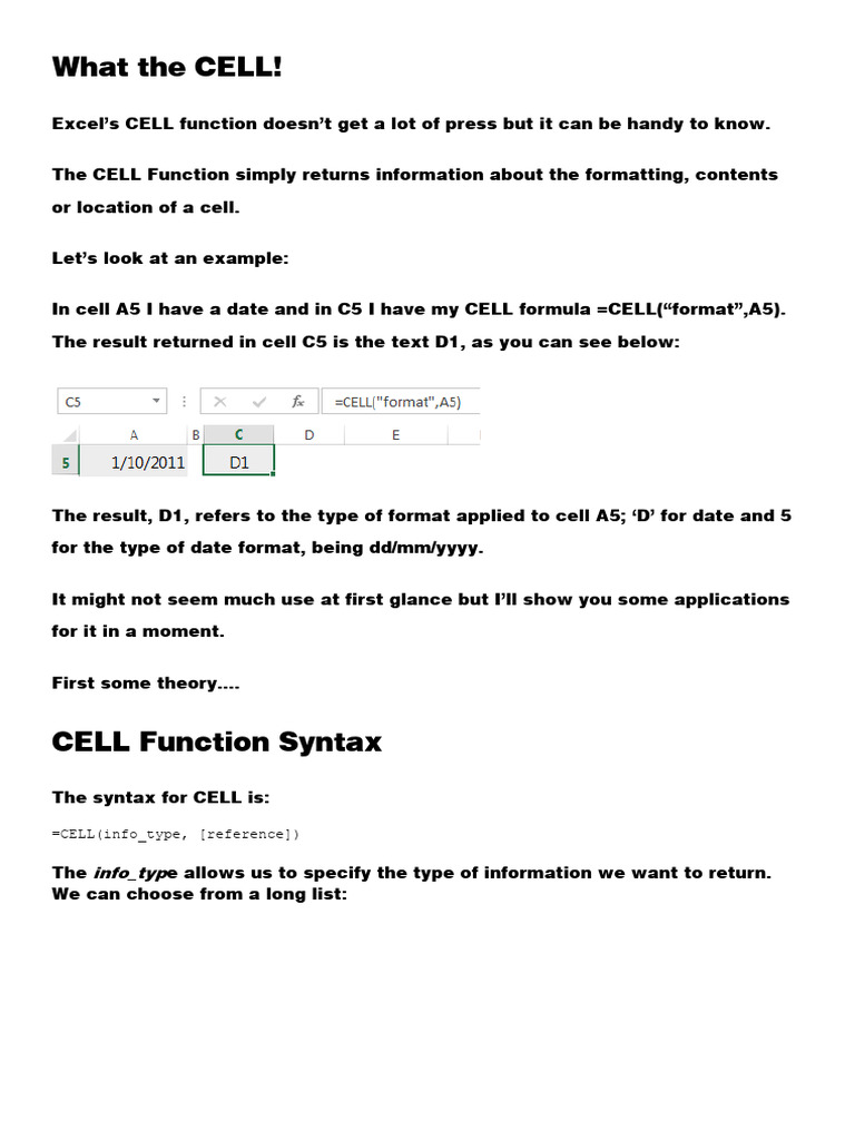 What The CELL!: Info - Typ | PDF | Microsoft Excel | Spreadsheet