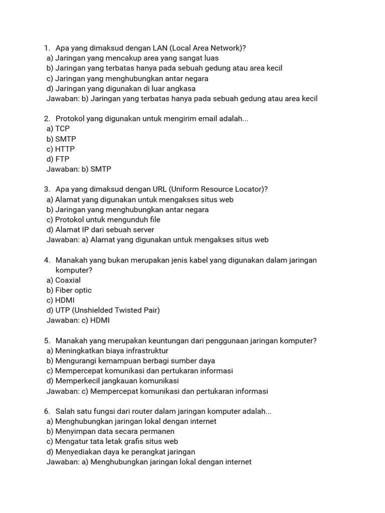Soal Informatika Jaringan Komputer Internet Dan Dampak Sosiali Informatika | PDF