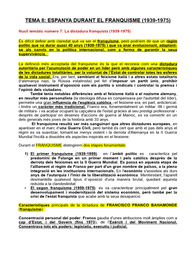 El Franquisme Resum Tema | PDF