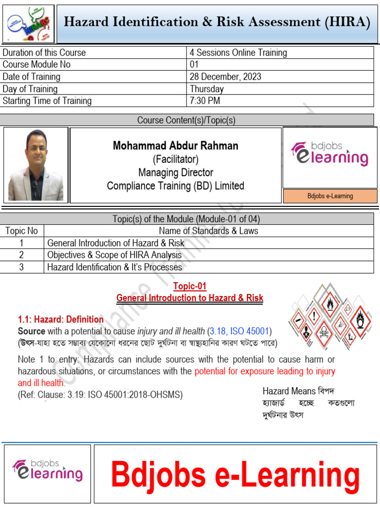 Hira Module-01 | PDF | Hazards | Risk