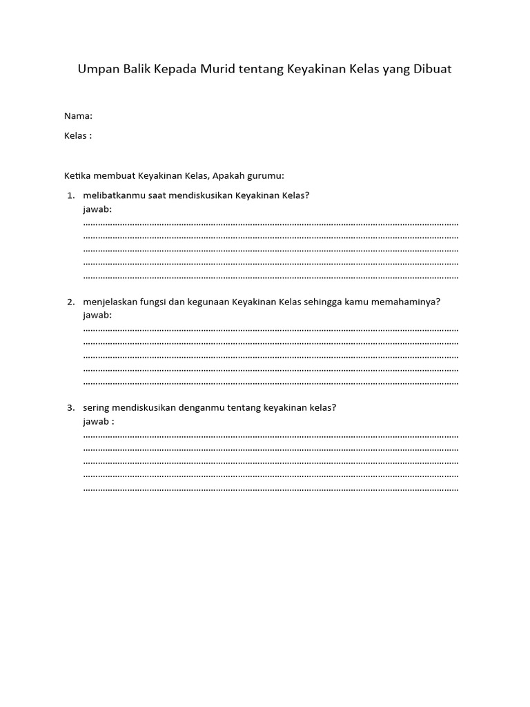 Umpan Balik Kepada Murid Tentang Keyakinan Kelas Yang Dibuat | PDF