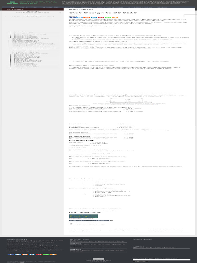 Slab Design To BS 8110 - Structural Guide | PDF | Bending | Beam ...
