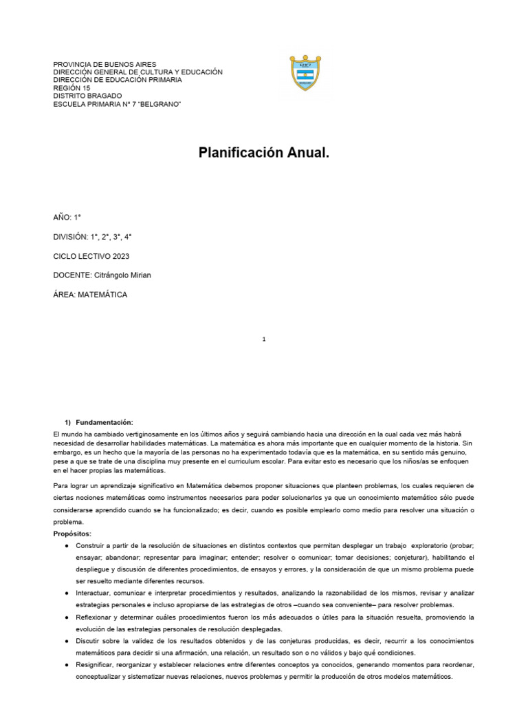Planificación Anual De Matemática 1 Pdf Evaluación Matemáticas 6546