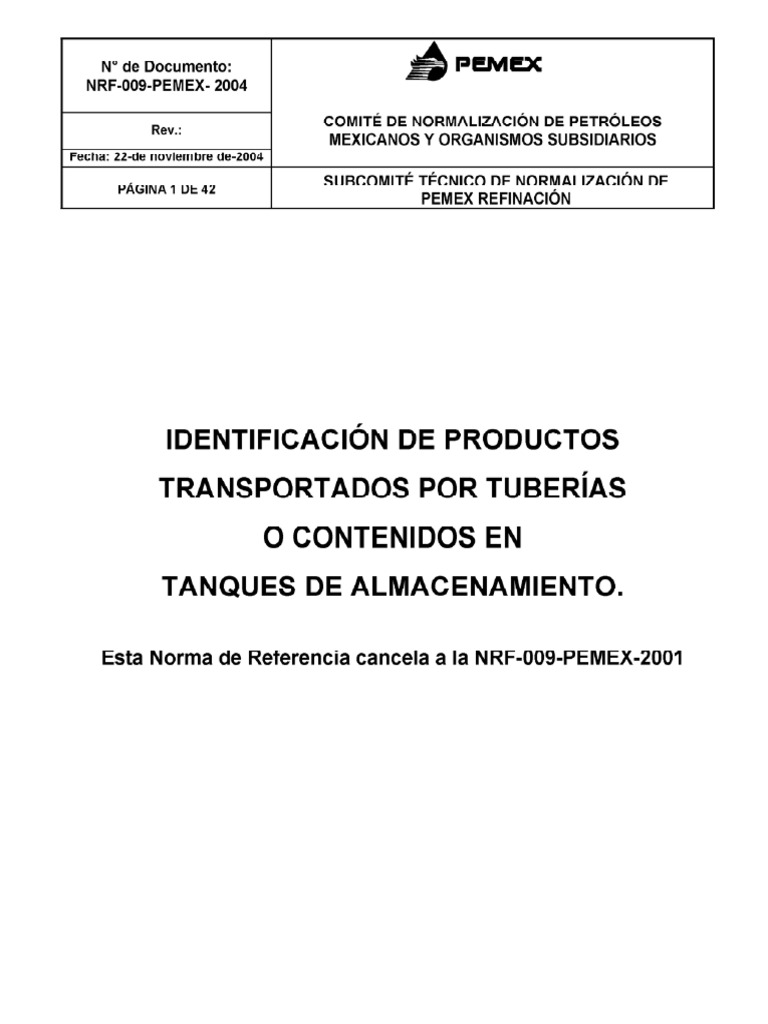 Nrf-009-Pemex-20041 Codigo de Colores de Lineas | PDF