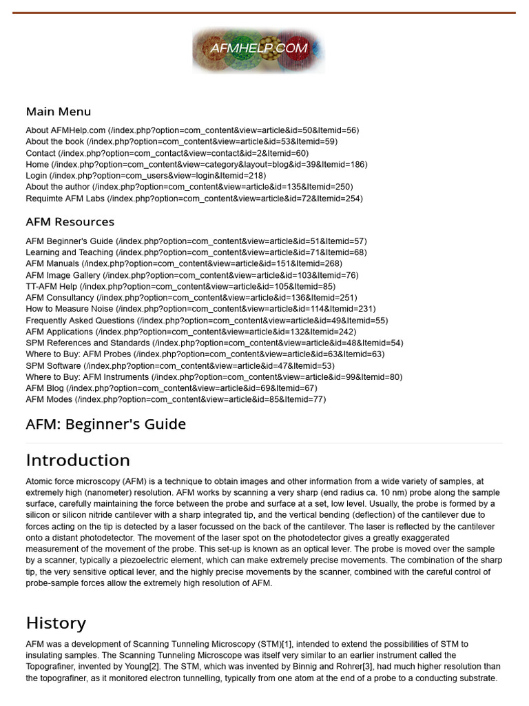 AFM Beginner's Guide | PDF | Atomic Force Microscopy | Scanning Tunneling Microscope