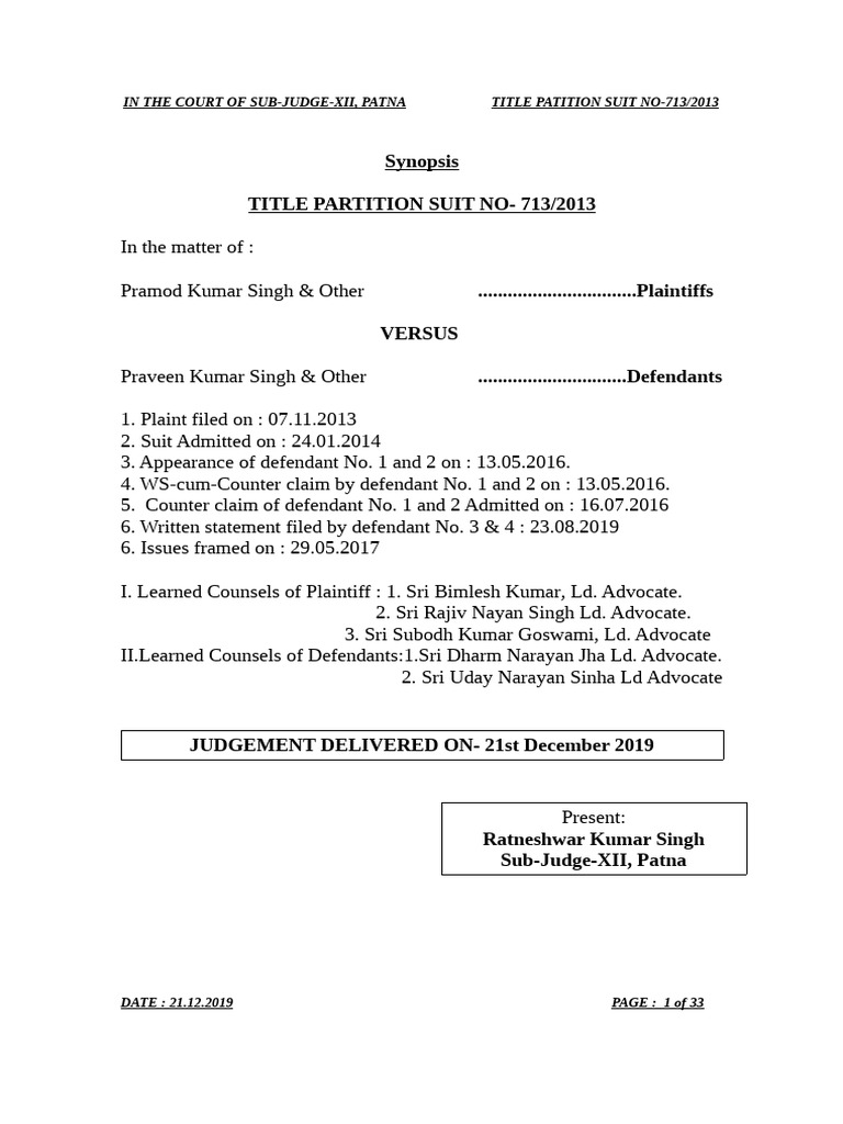 Partition Suit 112635 | PDF | Lawsuit | Civil Law (Common Law)