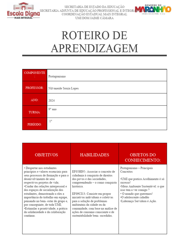 6645f7e55038f - Roteiro de Aprendizagem, Protagonismo 9° Ano 2024 | PDF ...