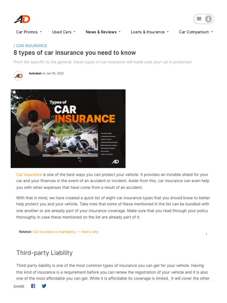 8 Types of Car Insurance You Need To Know - Autodeal | PDF | Vehicle Insurance | Insurance