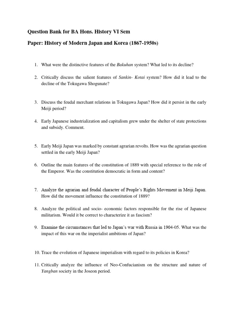 Question Bank For BA Hons. History VI Sem Paper: History of Modern ...