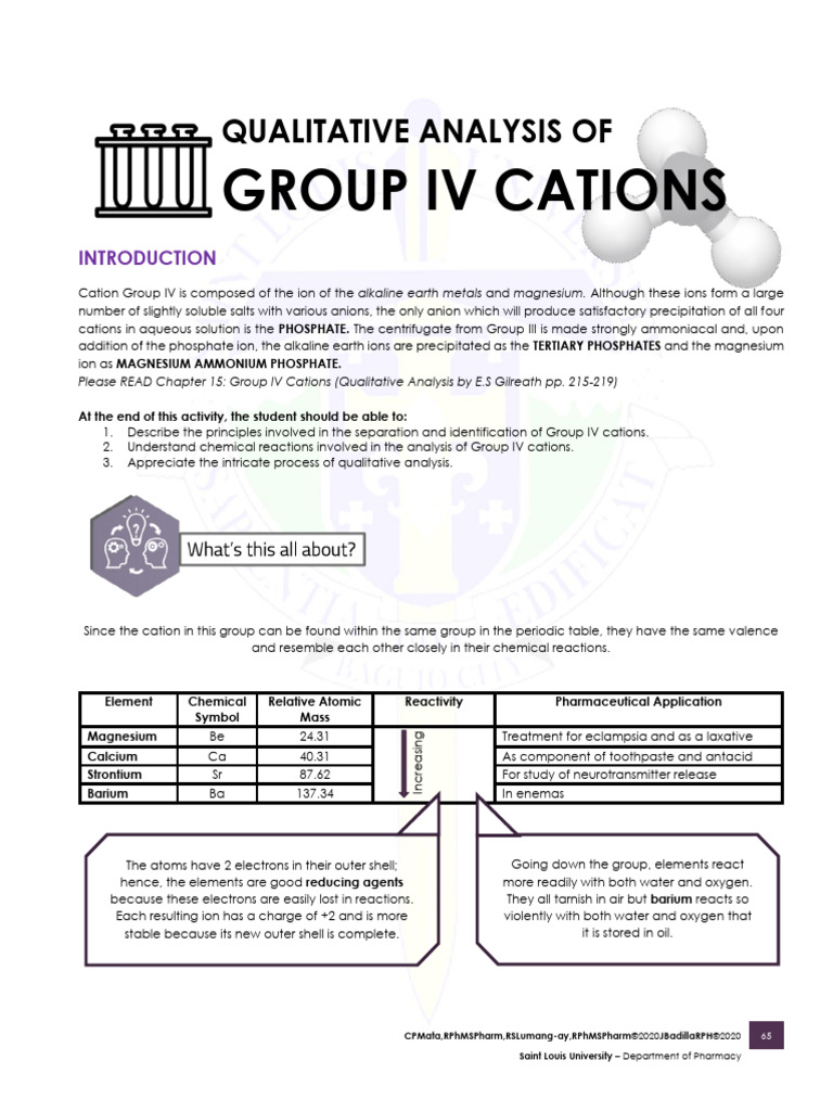 Qualitative Analysis of Group IV Cations | PDF | Salt (Chemistry) | Ammonium