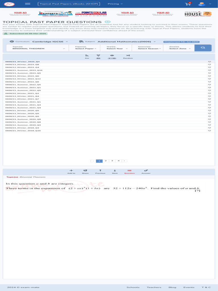 Topical Past Paper Questions Exam-Mate 54 | PDF