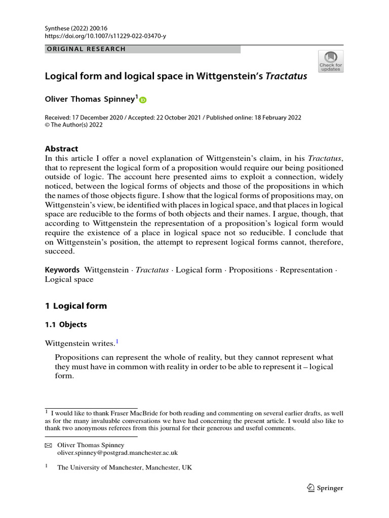 Wittgenstein's Logical Form Analysis | PDF | Logic