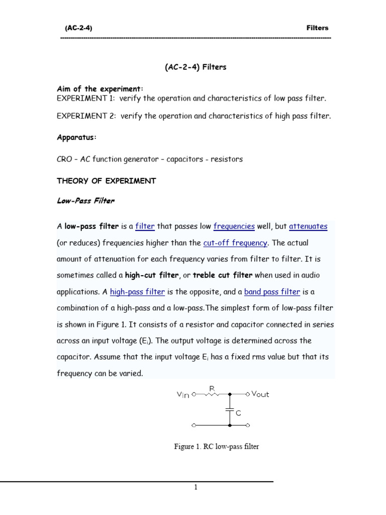 (AC-2-4) Filters | PDF | Low Pass Filter | Electronic Filter