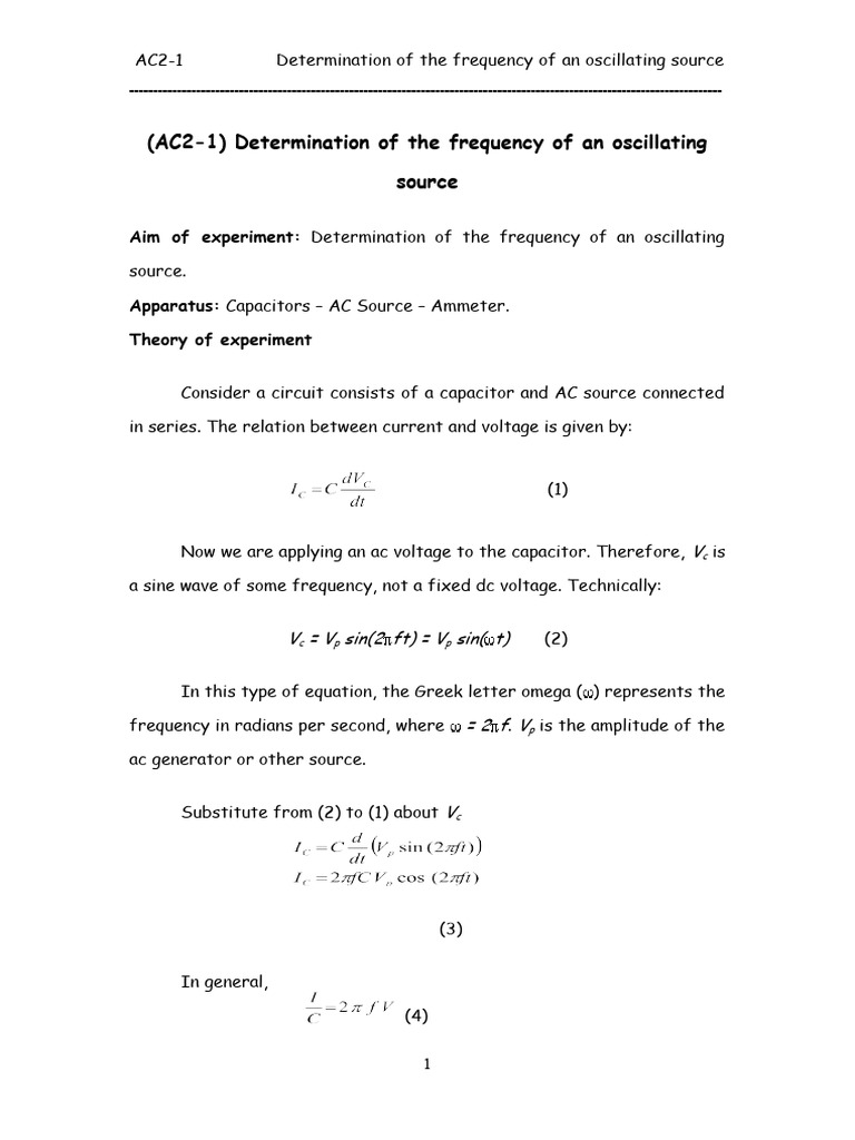 (AC2-1) Determination of AC-Source Frequency | PDF | Capacitor | Alternating Current