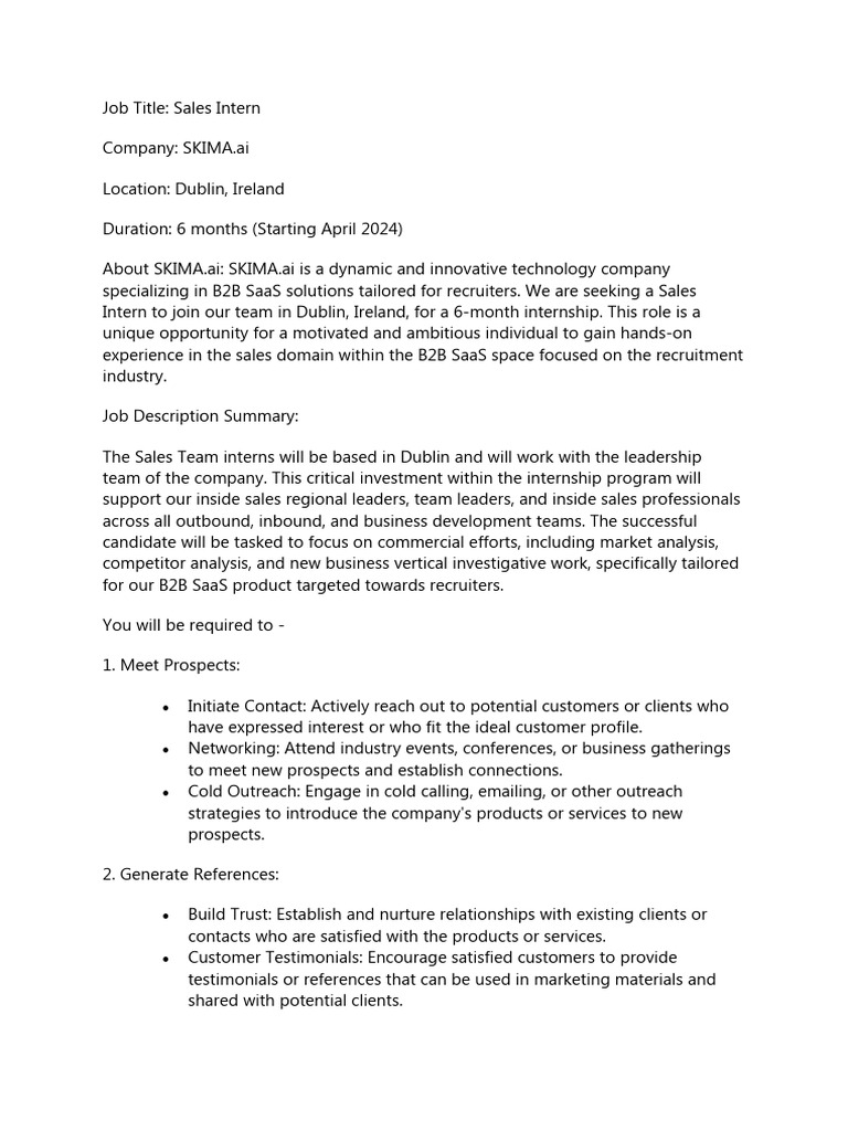 JD Sales Intern | Download Free PDF | Sales | Recruitment