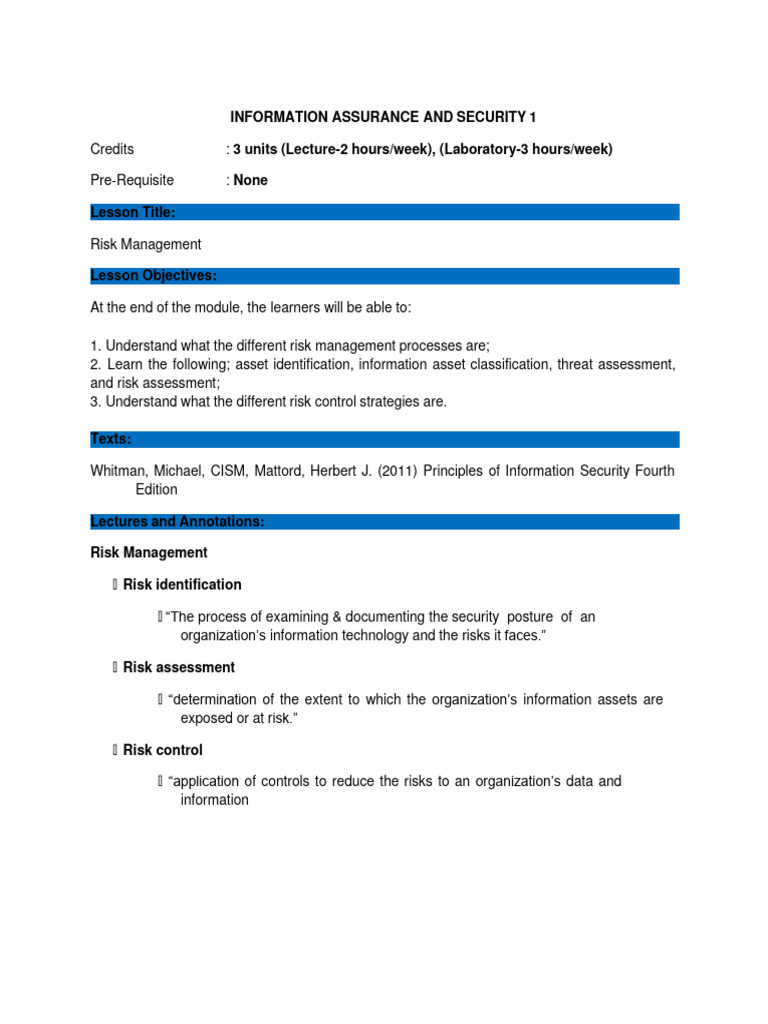 Module 4 Ias321 Risk Management | PDF | Vulnerability (Computing) | Risk