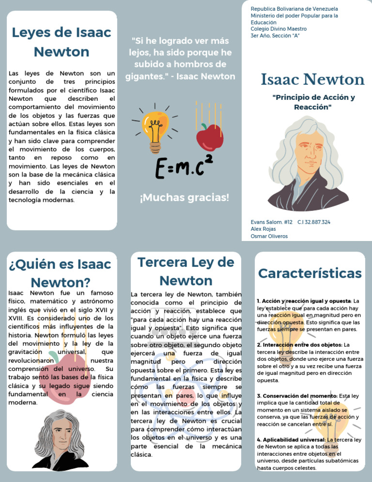 Triptico Isaac Newton | Descargar gratis PDF | Fuerza | Las leyes del ...